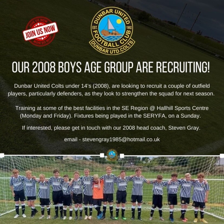 We are Recruiting (2008 Boys) - Dunbar United Colts F.C.